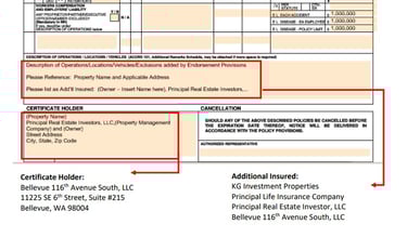 Certificate of Insurance - Named as Insured